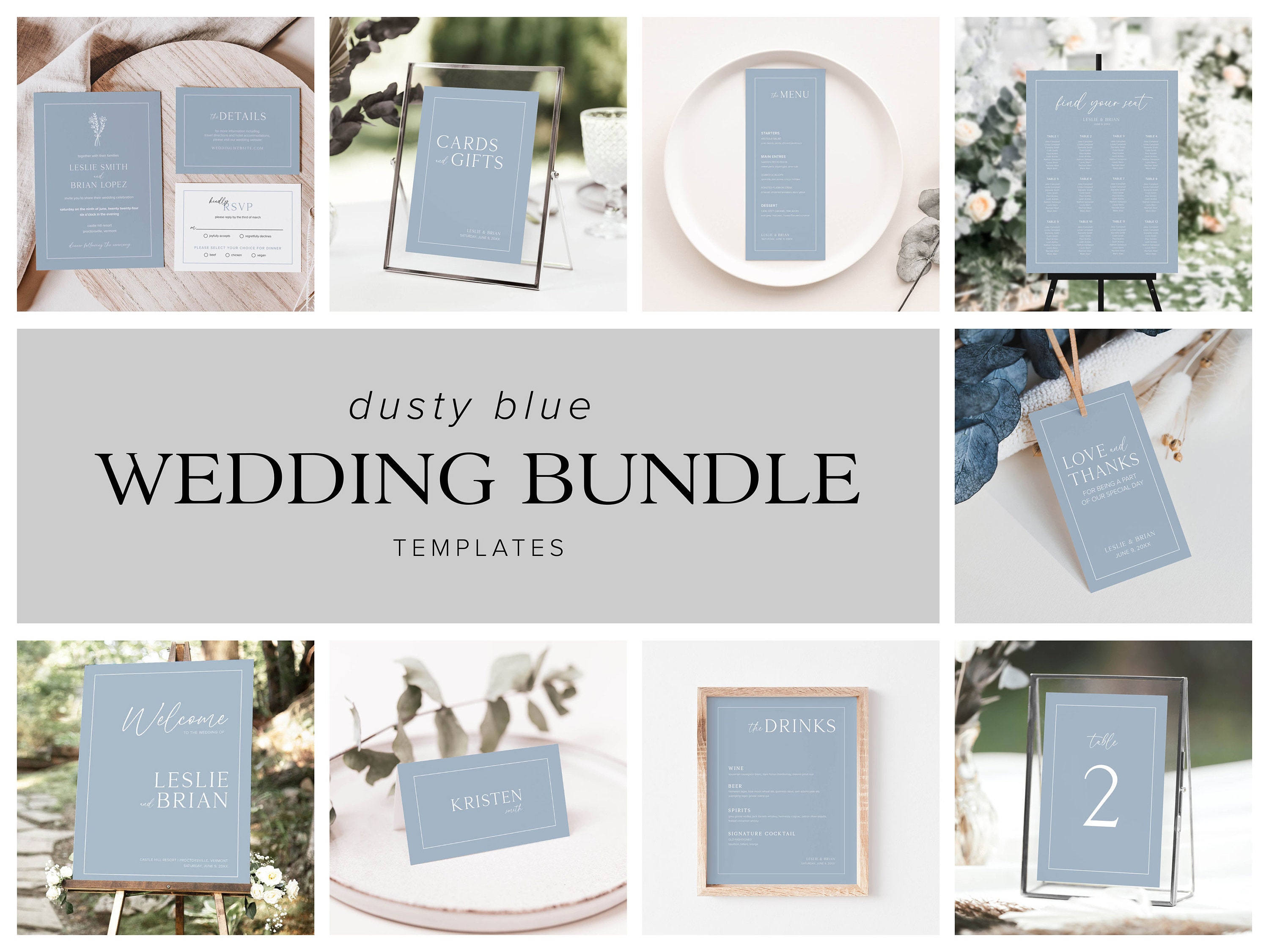 Dusty Blue Wedding Bundle Templates Soft Blue Wedding - Etsy