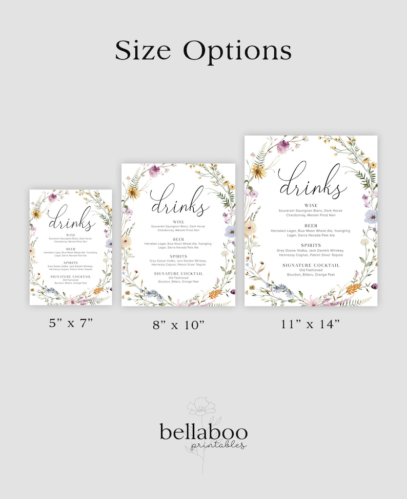 Wildflower Bar Menu Template, Floral Bar Sign, Flower Drink Menu ...