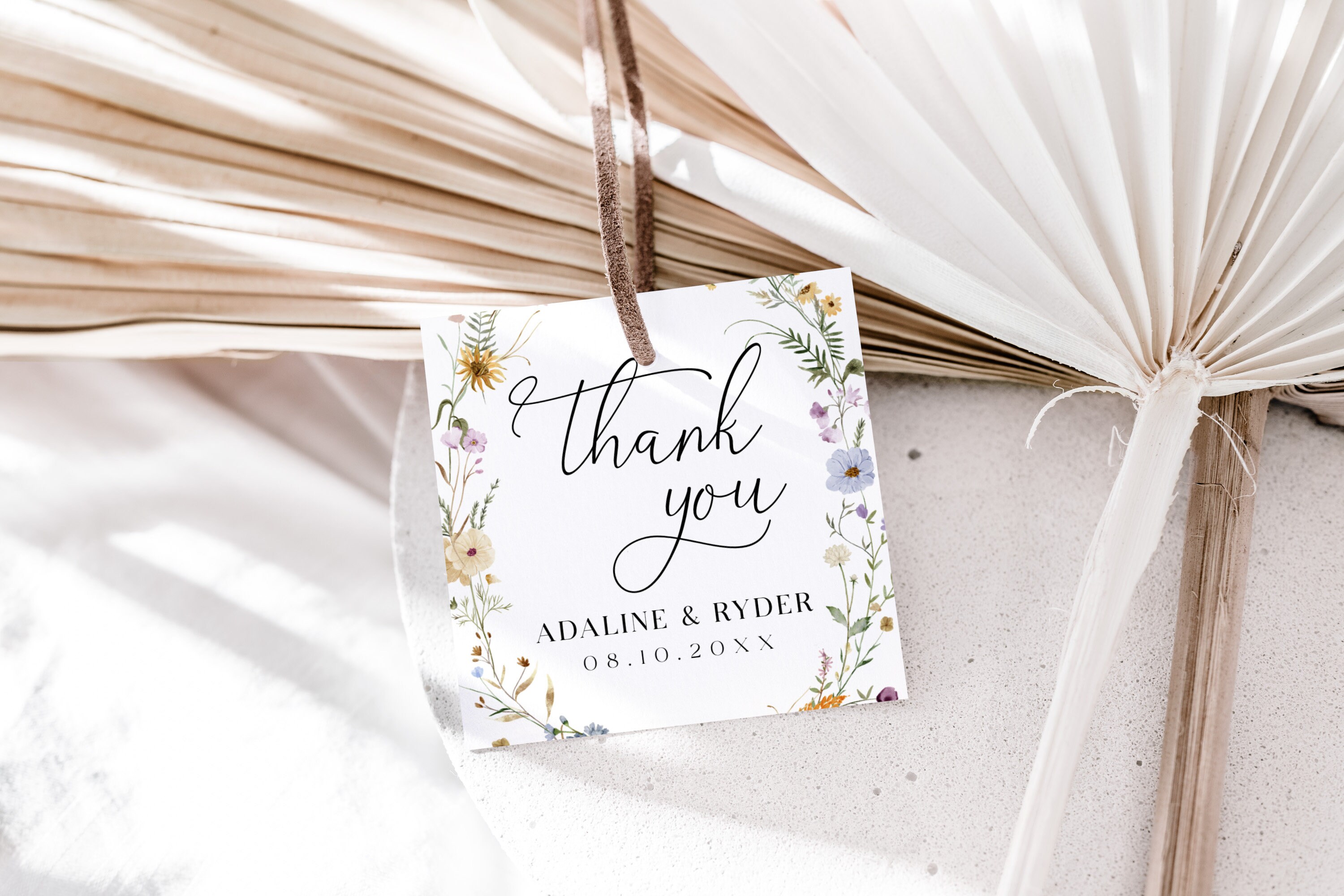Floral Thank You Tags Template, Wildflower Wedding Favor Tag, Floral ...