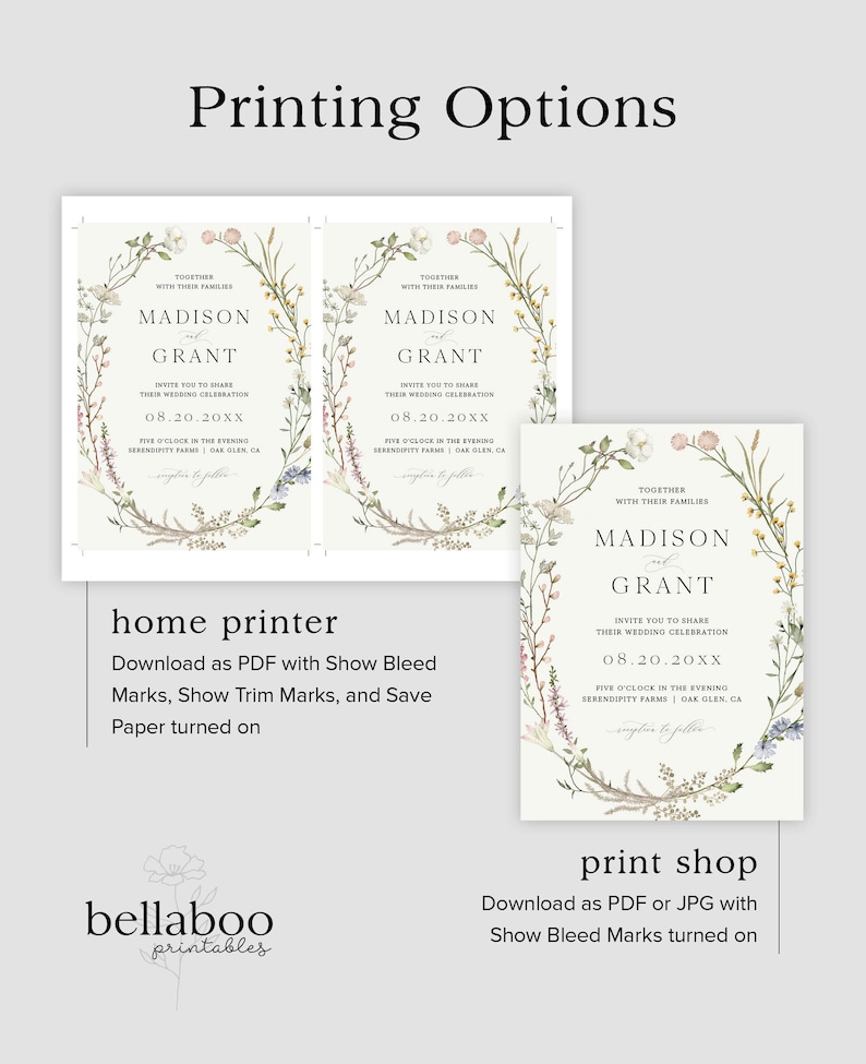 Wildflower Wedding Invitation Template Boho Wedding - Etsy