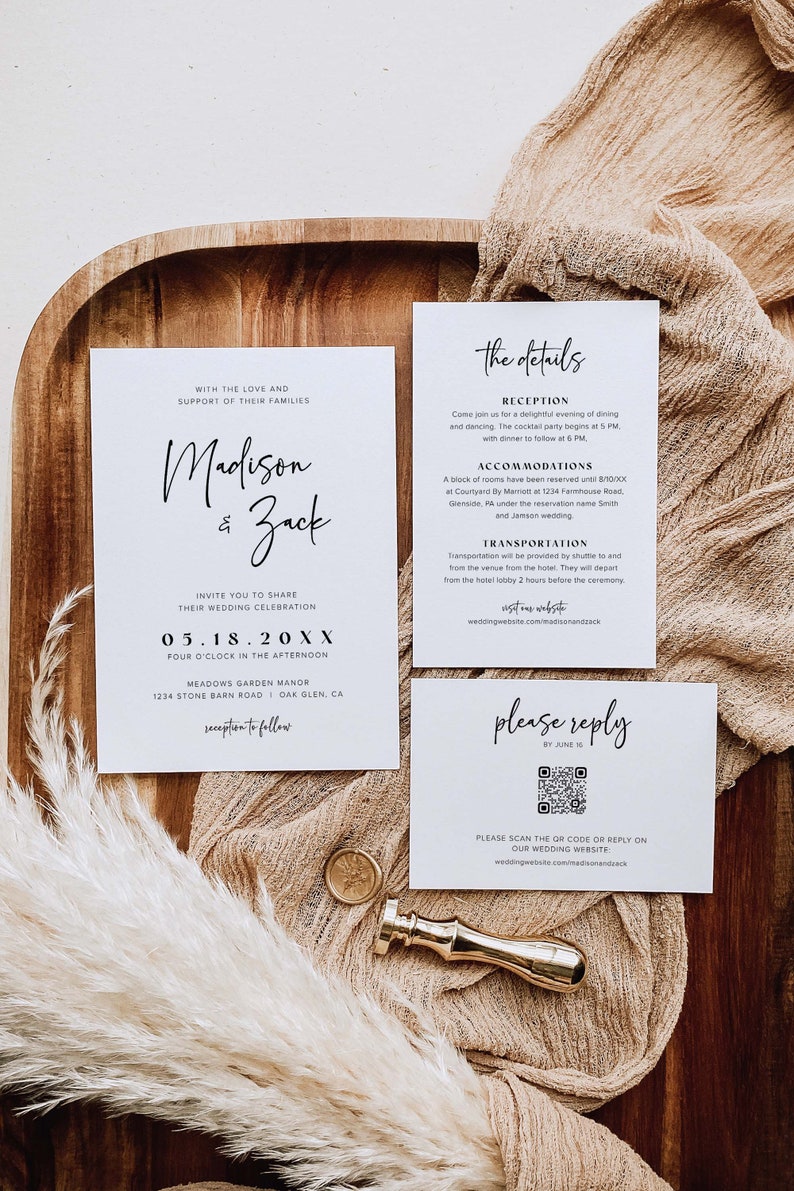 Wedding Invitation With QR Code Template, Minimalist Wedding Invitation ...