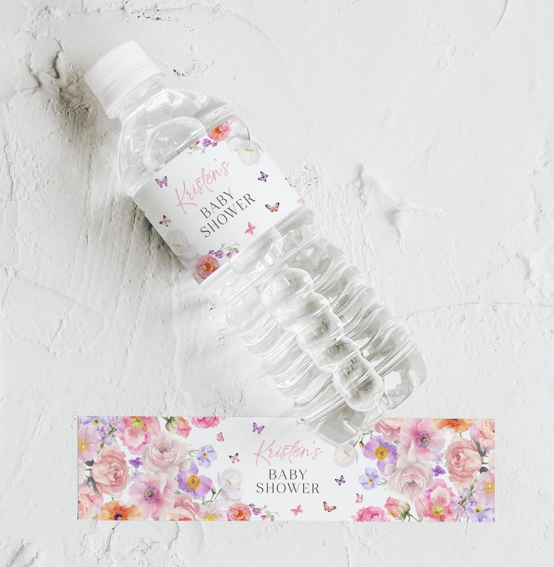 Water Bottle Label Template, Wildflower Baby Shower Bottle Label Floral ...