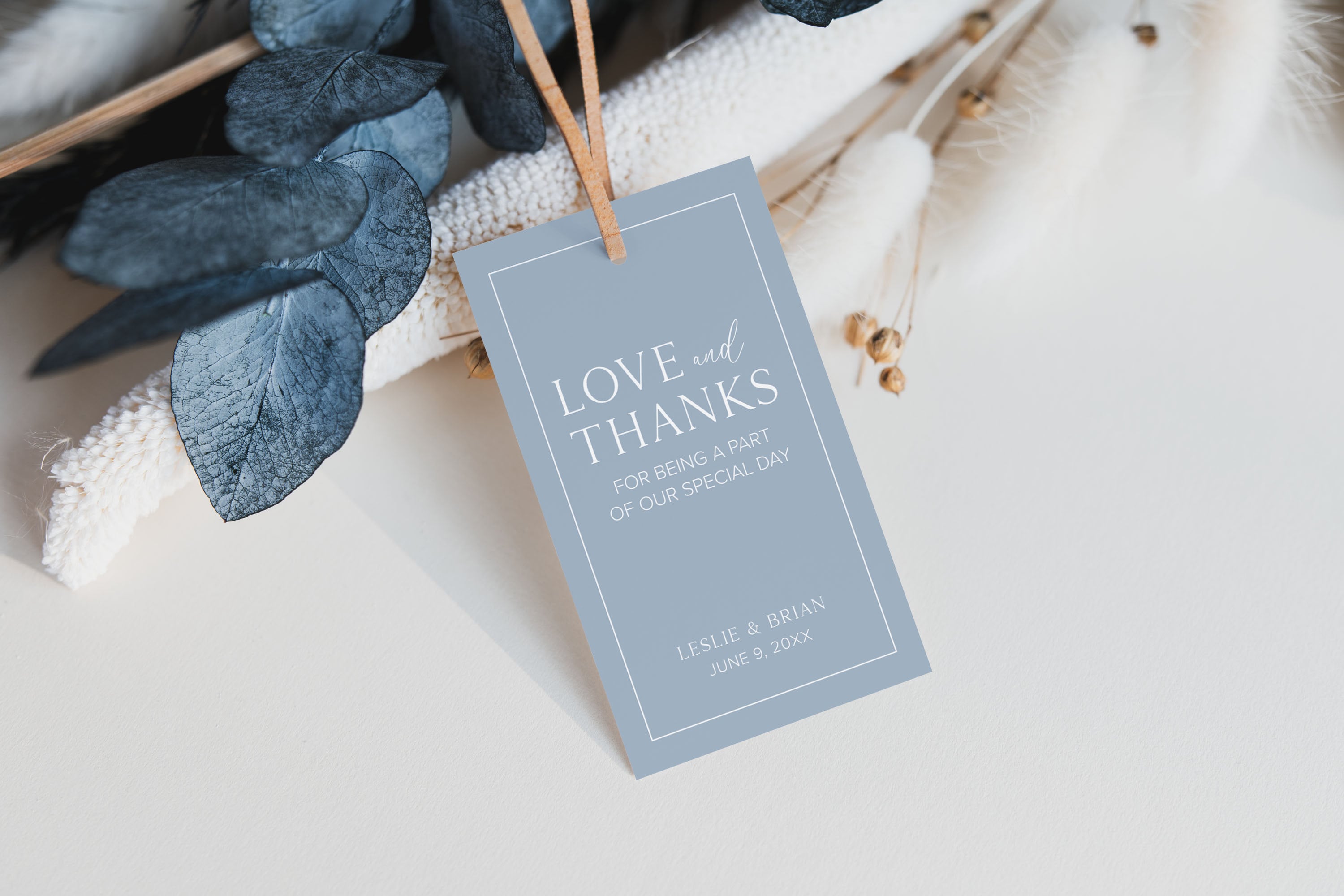 Dusty Blue Wedding Favor Tag Template, Soft Blue Thank You Tag ...