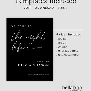 Rehearsal Dinner Sign Template, Welcome to the Night Before Sign Black ...