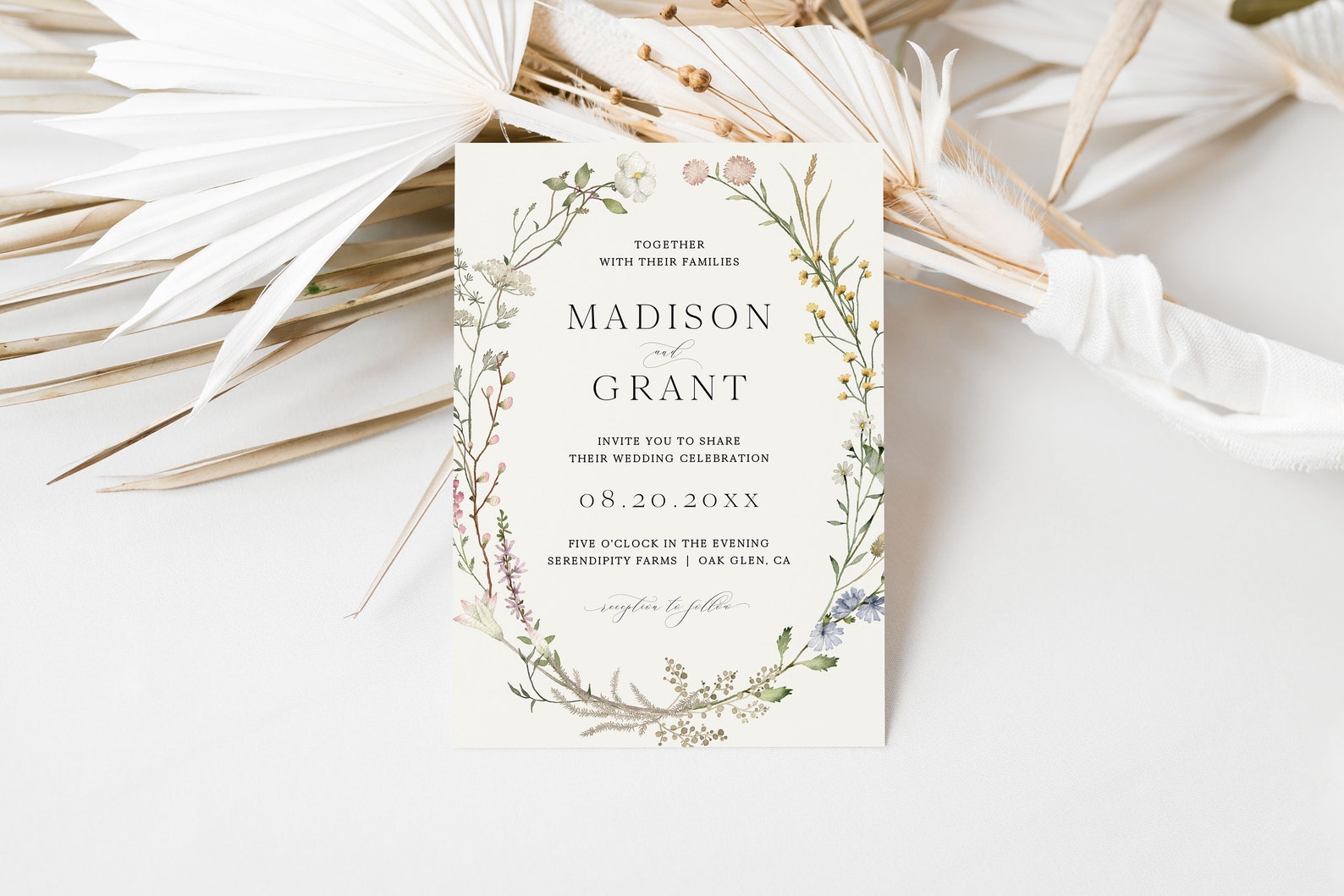 Wildflower Wedding Invitation Template Boho Wedding - Etsy