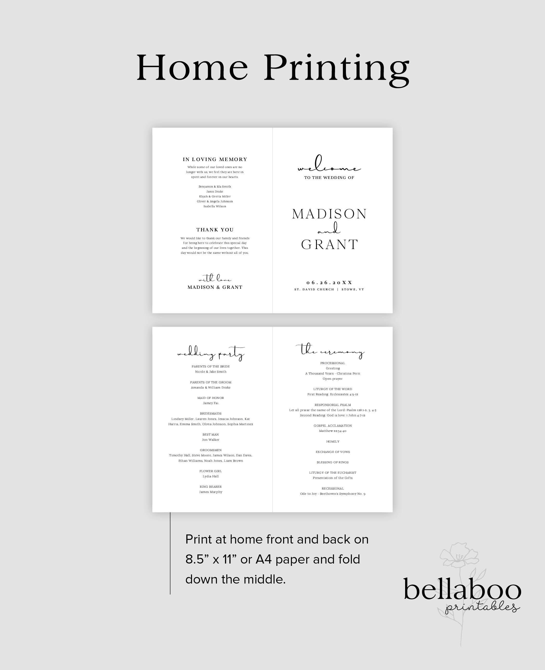 Church Program Wedding Minimalist Order of Service Folded - Etsy