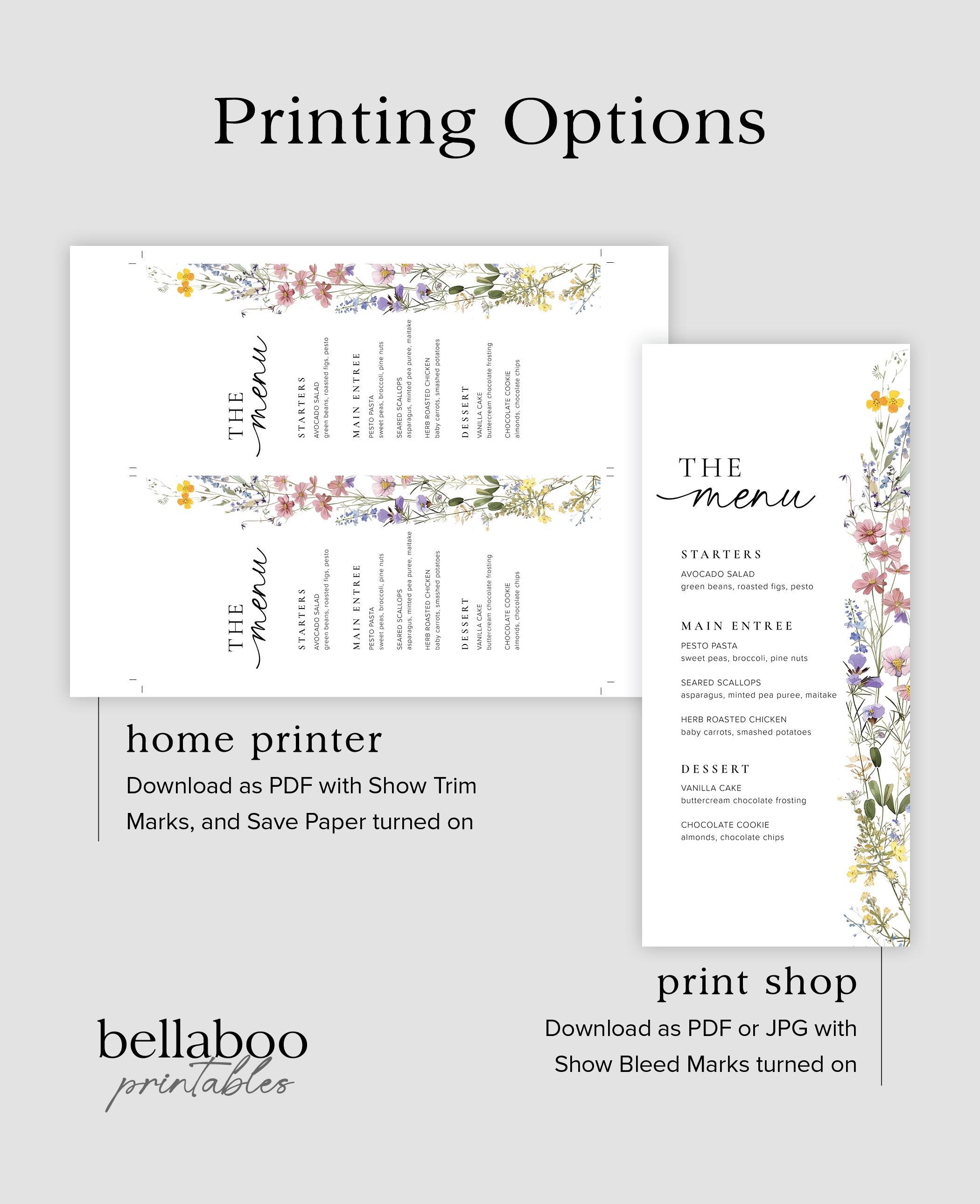 Wildflower Menu Template, Wildflower Wedding Menu Floral Bridal Shower ...