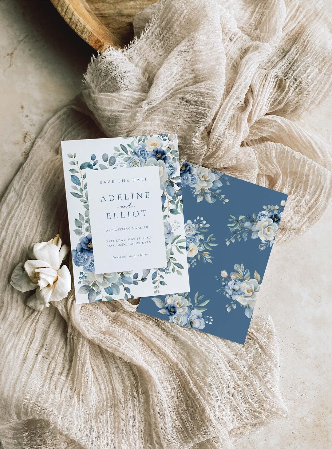 Dusty Blue Save the Date Template, Save the Date Dusty Blue Floral Save ...