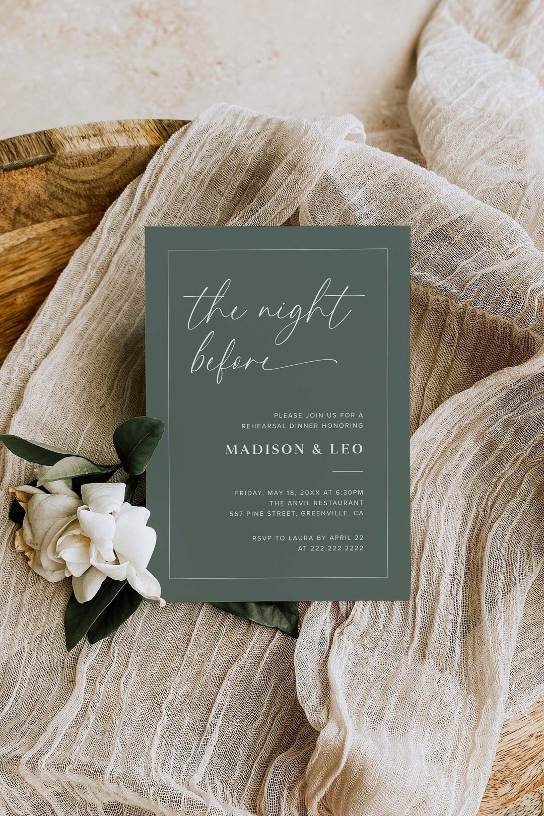 The Night Before Invitation Template, Rehearsal Dinner Invitation, Sage ...