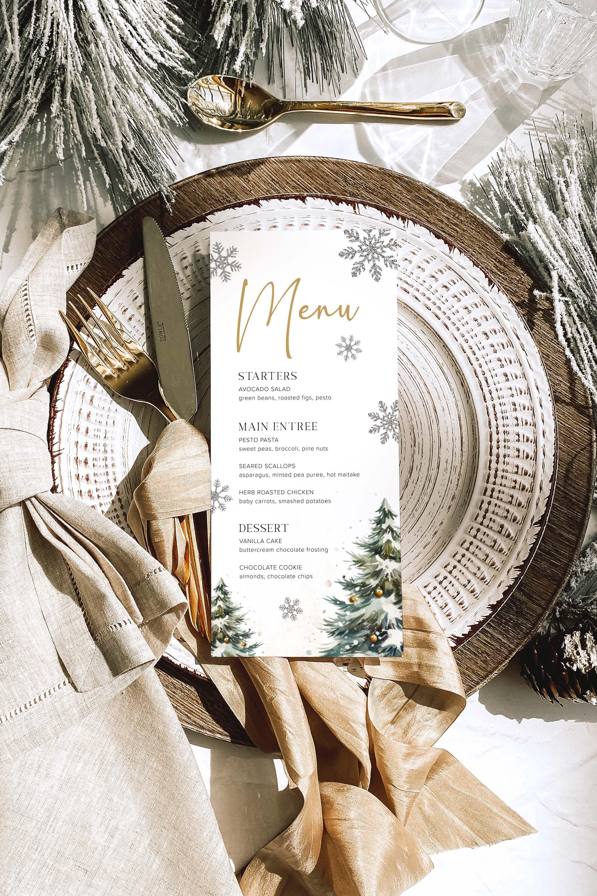 Winter Menu Template, Winter Wedding Menu Winter Bridal Shower Menu ...