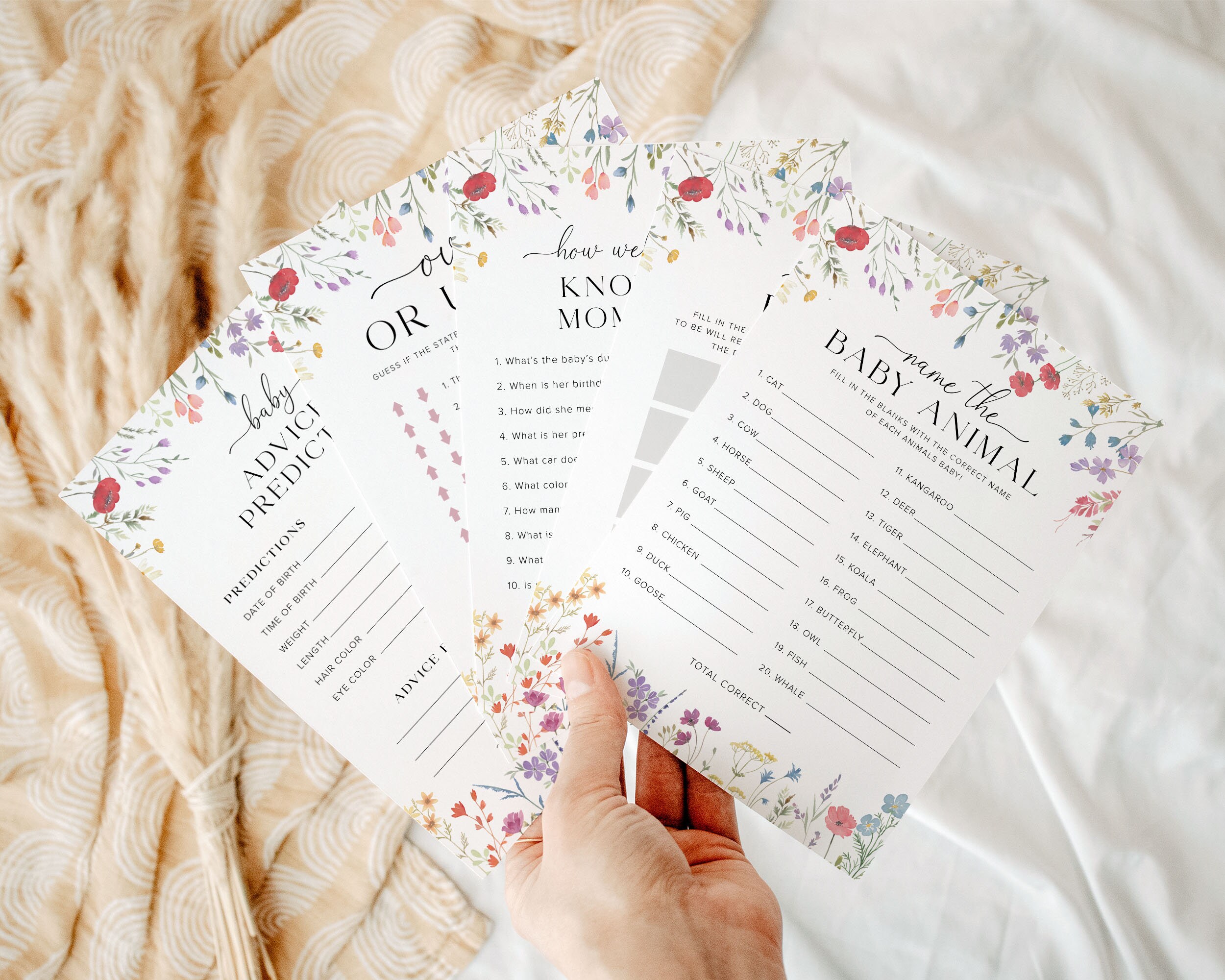 Baby Shower Games Bundle Template, Wildflower Baby Shower Games Floral ...