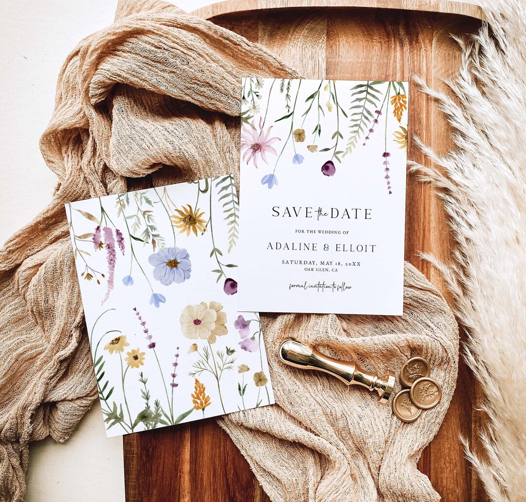 Wildflower Save the Date Template, Boho Save the Date Cards, Floral Save the Date Photo Save the ...