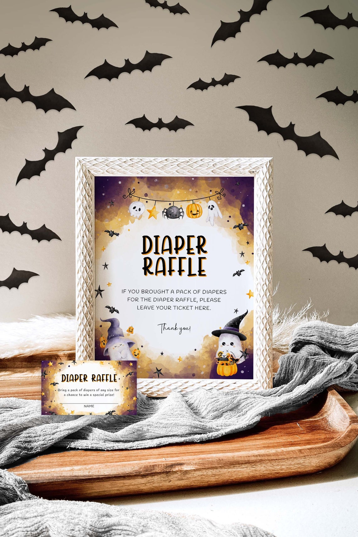 Diaper Raffle Card Template, Ghost Baby Shower Diaper Raffle Sign ...