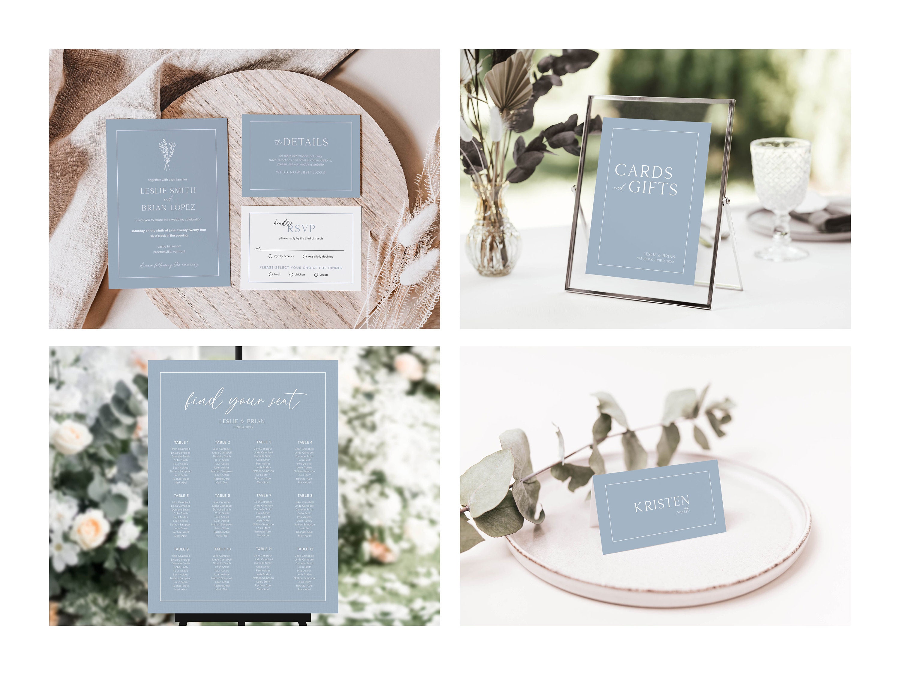 Dusty Blue Wedding Bundle Templates Soft Blue Wedding - Etsy