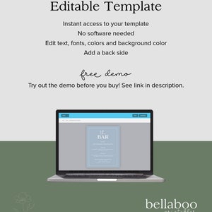 Dusty Blue Wedding Bar Menu Template, Minimalist Wedding Drink Menu ...