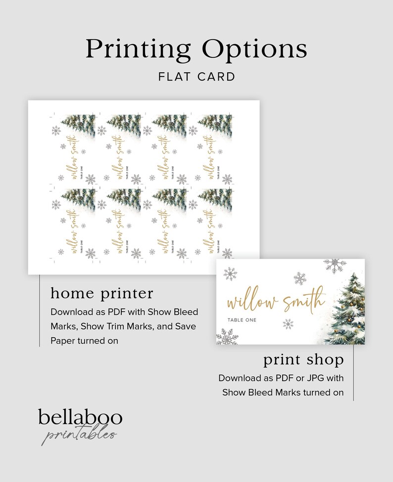 Winter Place Cards Template, Winter Wedding Place Cards, Christmas ...
