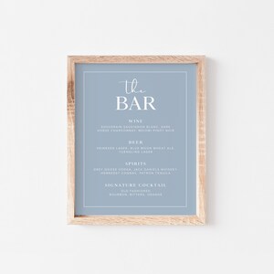 Dusty Blue Wedding Bar Menu Template, Minimalist Wedding Drink Menu ...