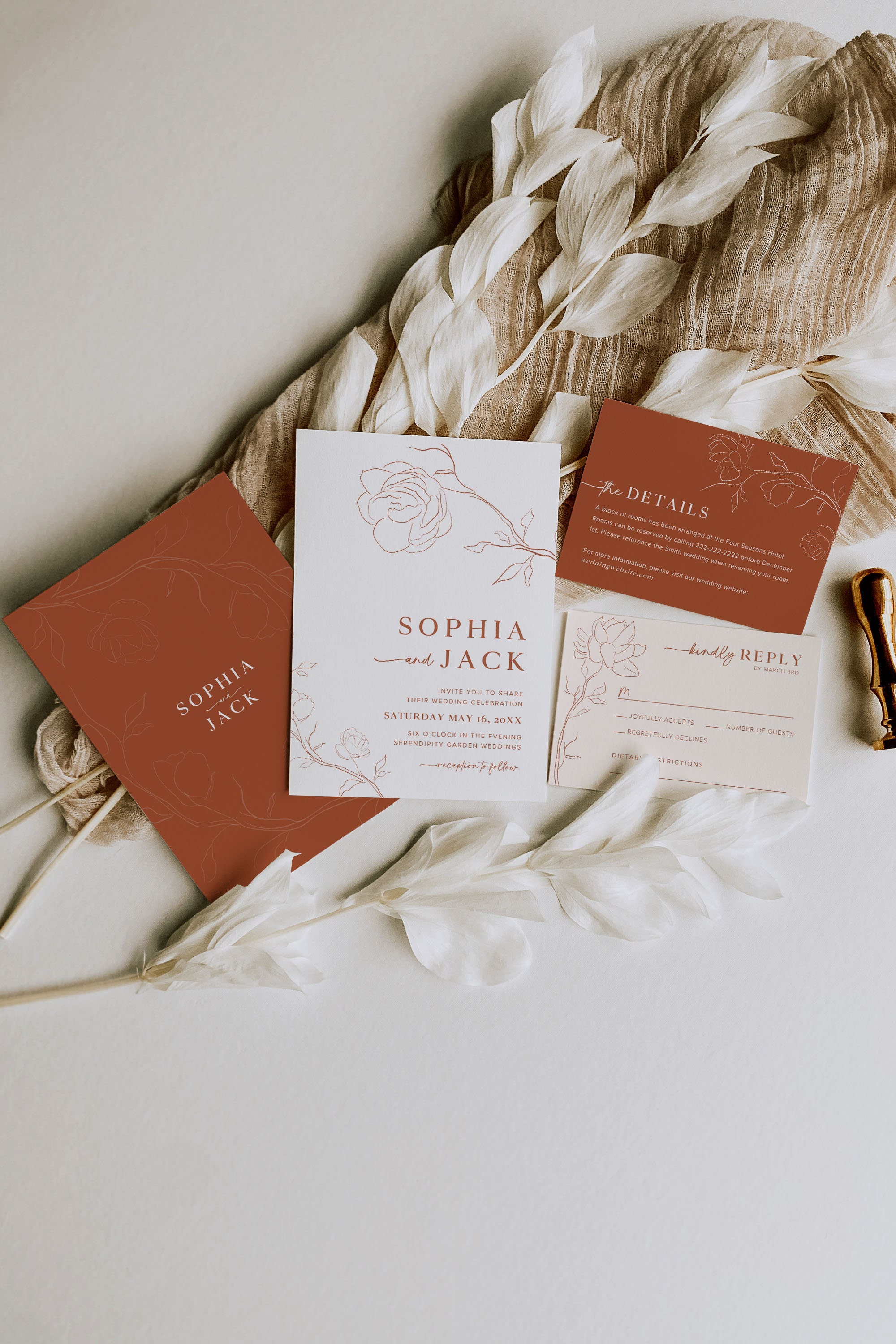 Minimalist Wedding Invitation, Terracotta Wedding Invitation Template ...