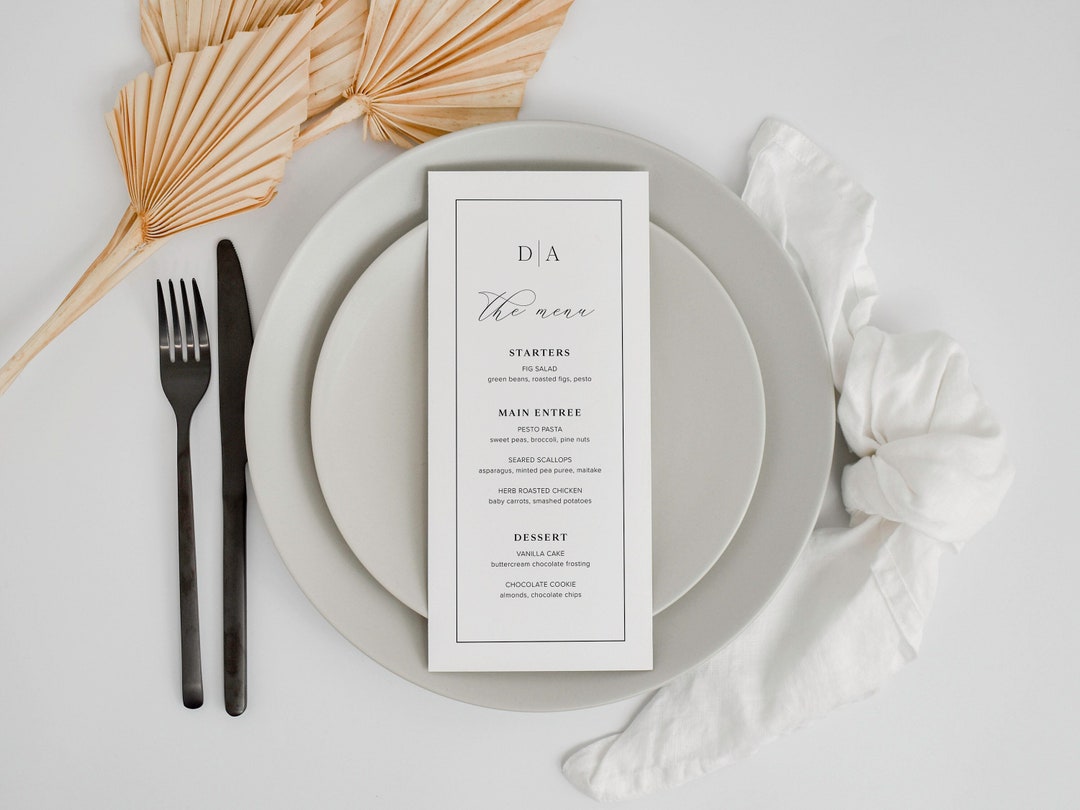 Minimalist Wedding Menu Template, Modern Wedding Dinner Menu, Elegant ...