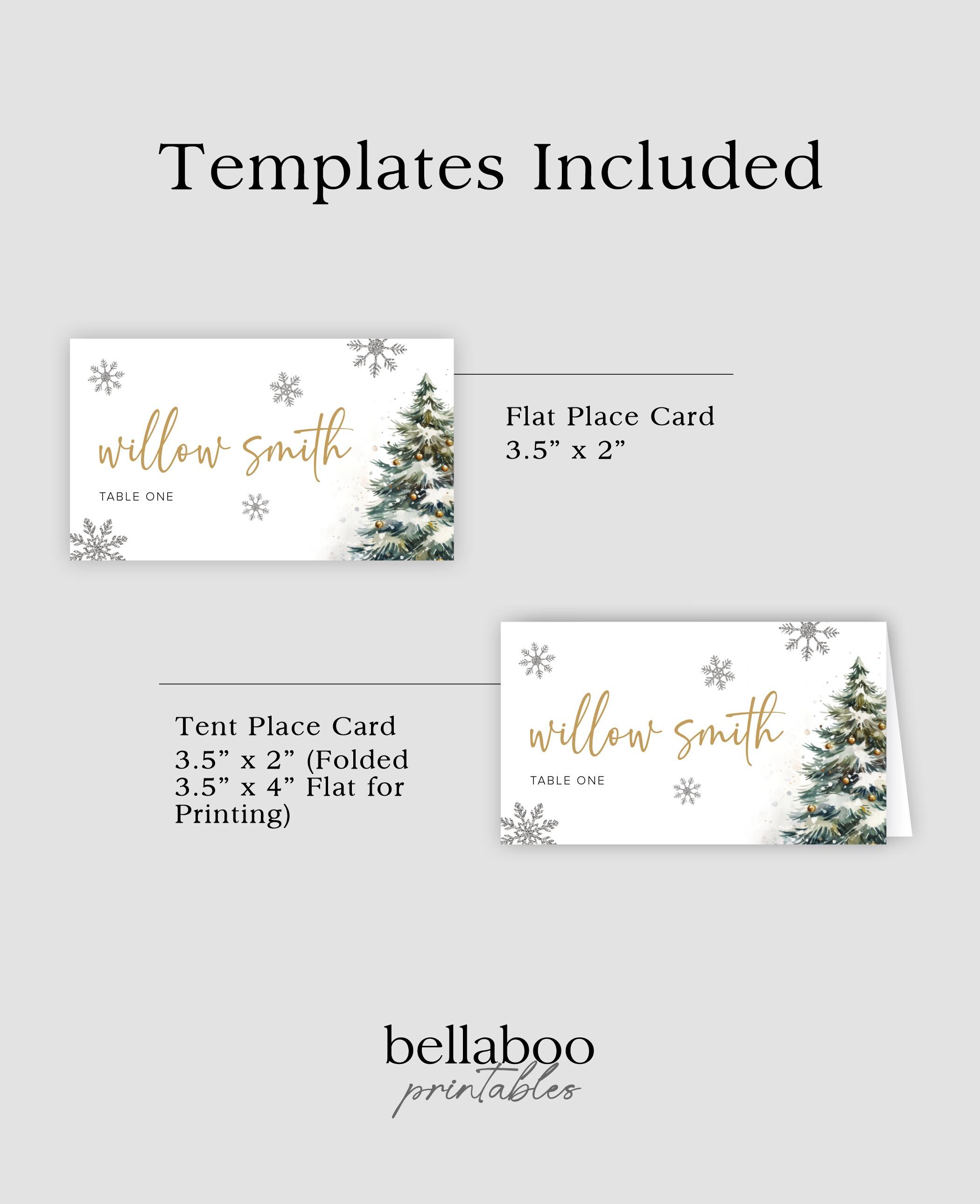 Winter Place Cards Template, Winter Wedding Place Cards, Christmas ...