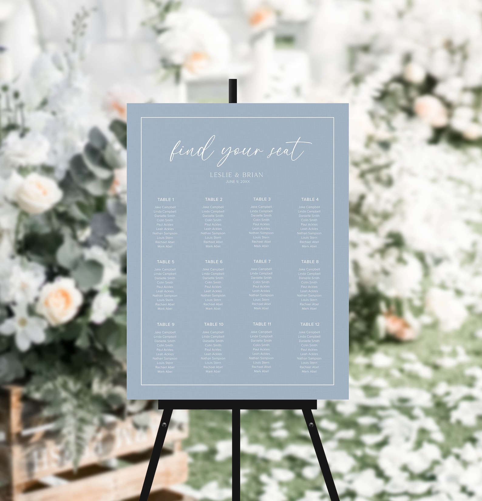 Dusty Blue Wedding Seating Chart Sign Template, Soft Blue Wedding Sign ...