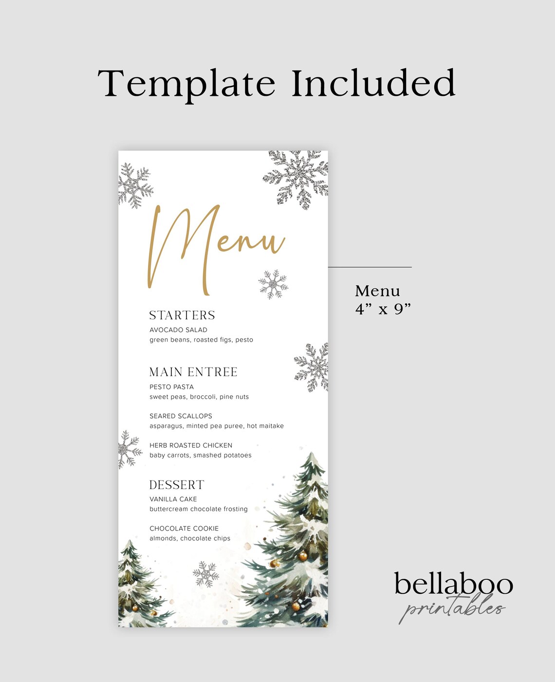 Winter Menu Template, Winter Wedding Menu Winter Bridal Shower Menu ...