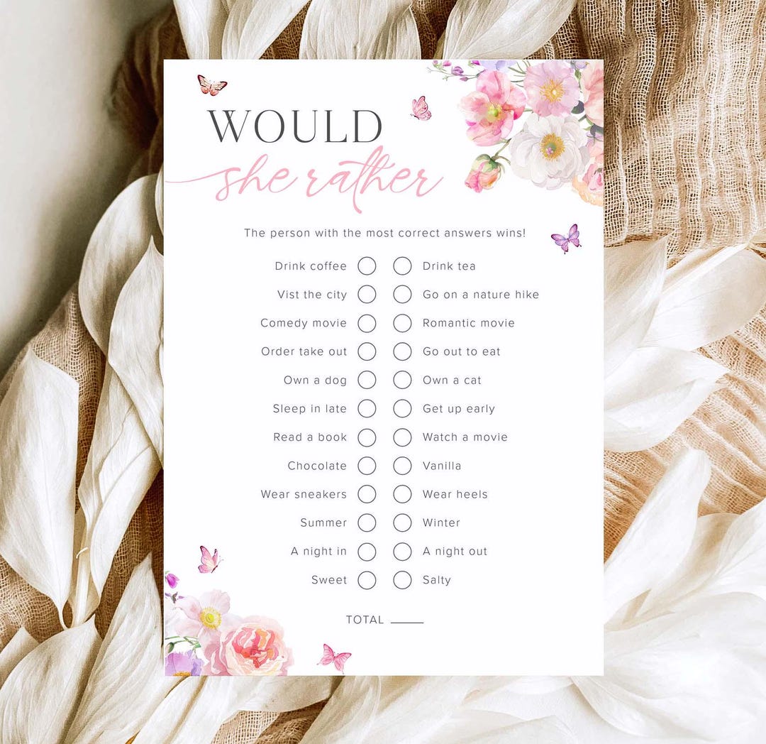 Would She Rather Template, Wildflower Baby Shower Game Floral Baby ...