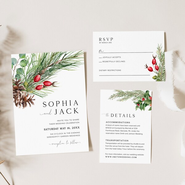 Christmas Wedding Invitations - Etsy