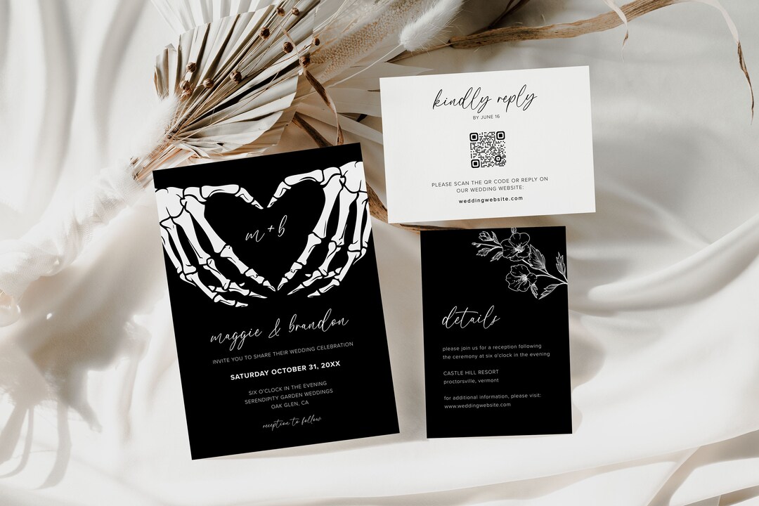 Dark Wedding Invitation Set Templates, Gothic Wedding Invitation ...