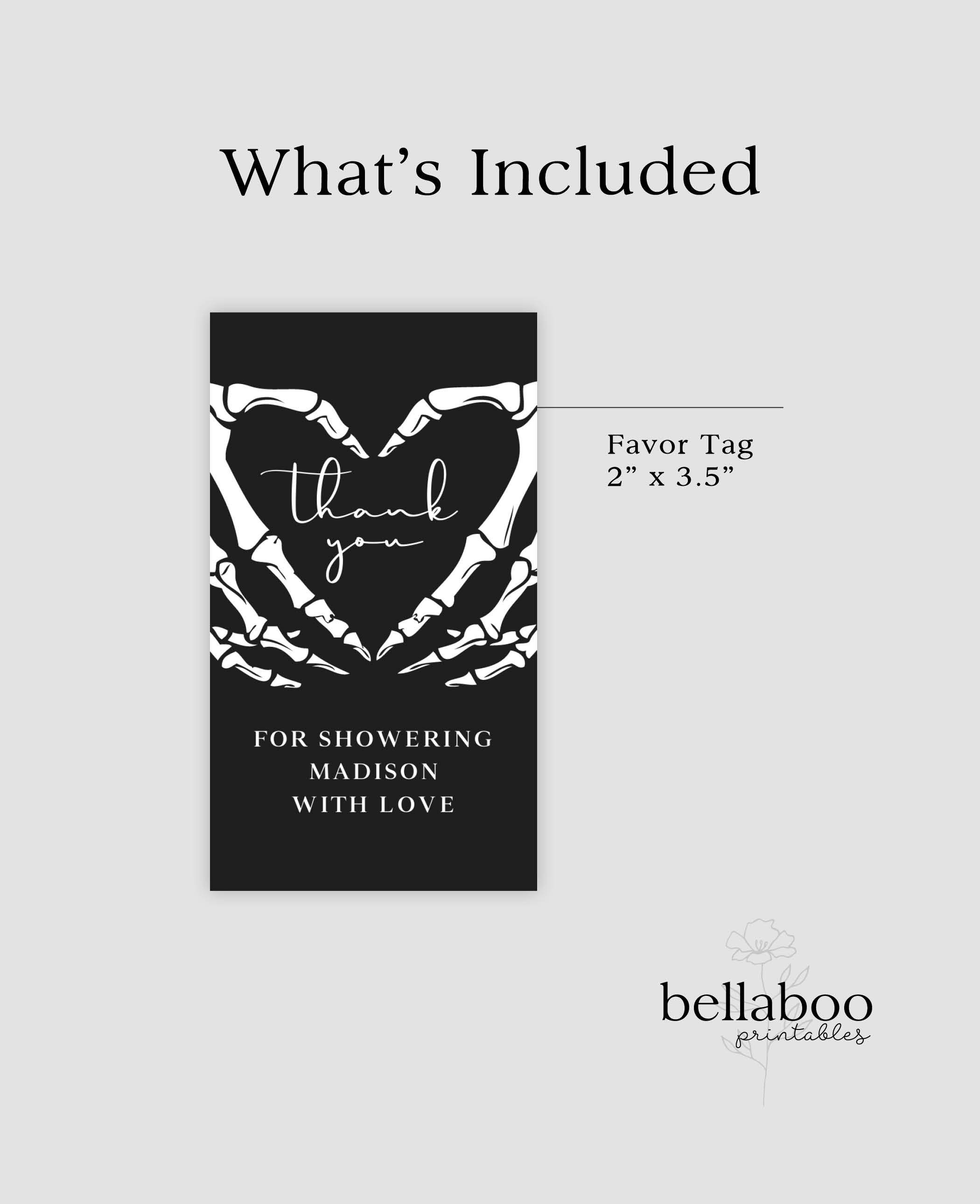Gothic Bridal Shower Favor Tag Template, Halloween Baby Shower Thank ...