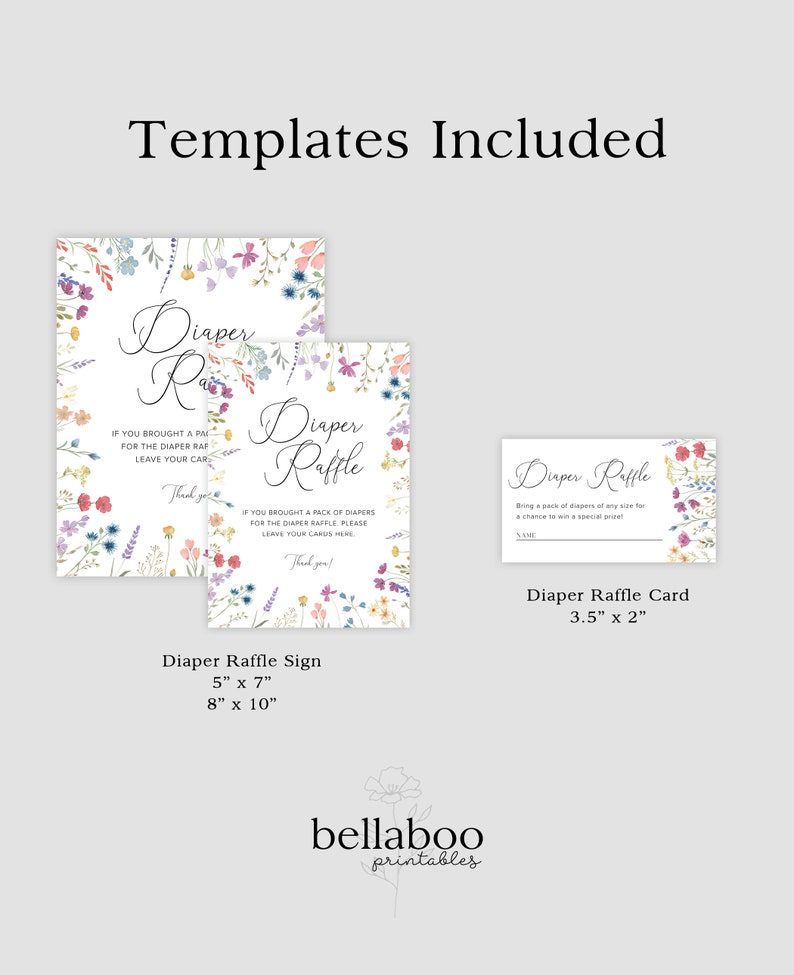 Diaper Raffle Card Template, Wildflower Baby Shower Diaper Raffle Sign ...