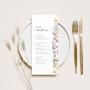 Wildflower Menu Template, Wildflower Wedding Menu Floral Bridal Shower ...