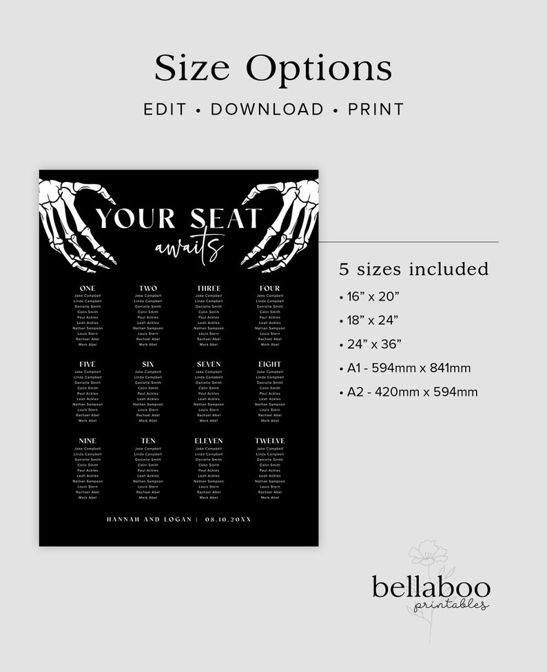 Gothic Wedding Seating Chart Template Halloween Wedding - Etsy