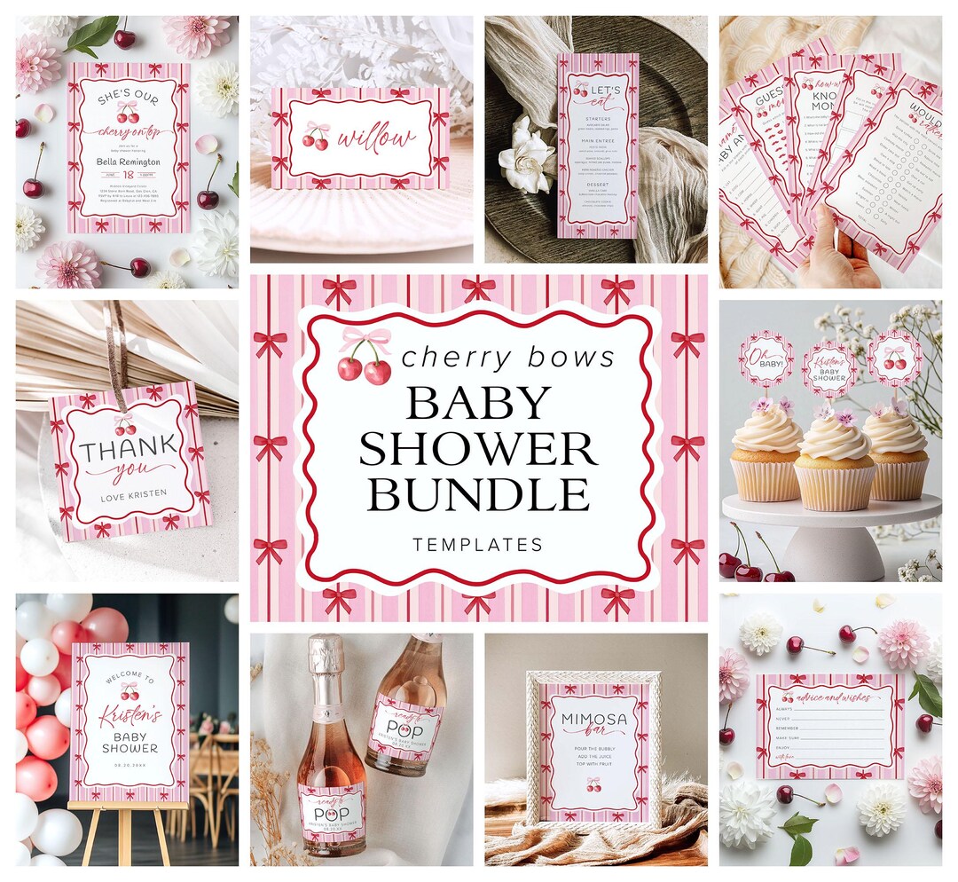 Cherry Baby Shower Invitation Template, Coquette Berry Baby Shower ...