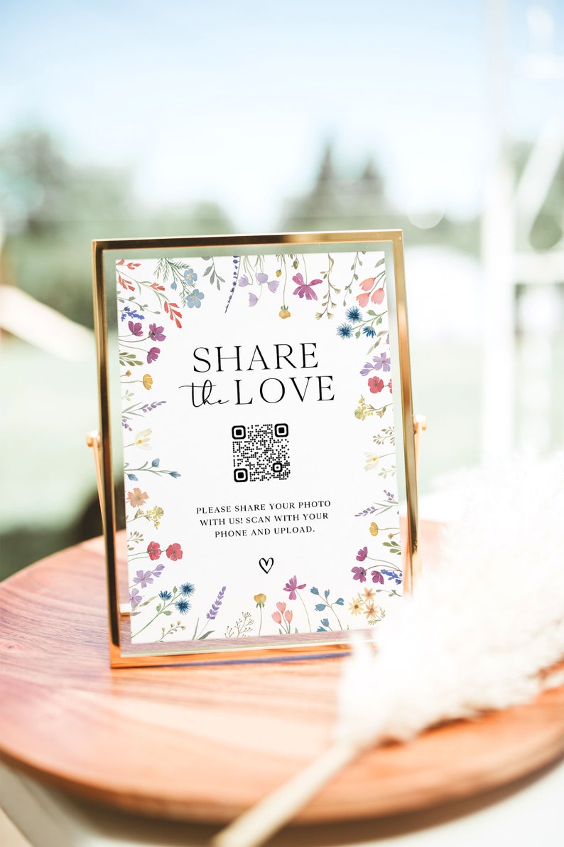 Share the Love QR Code Sign Template, Wildflower Wedding Reception ...