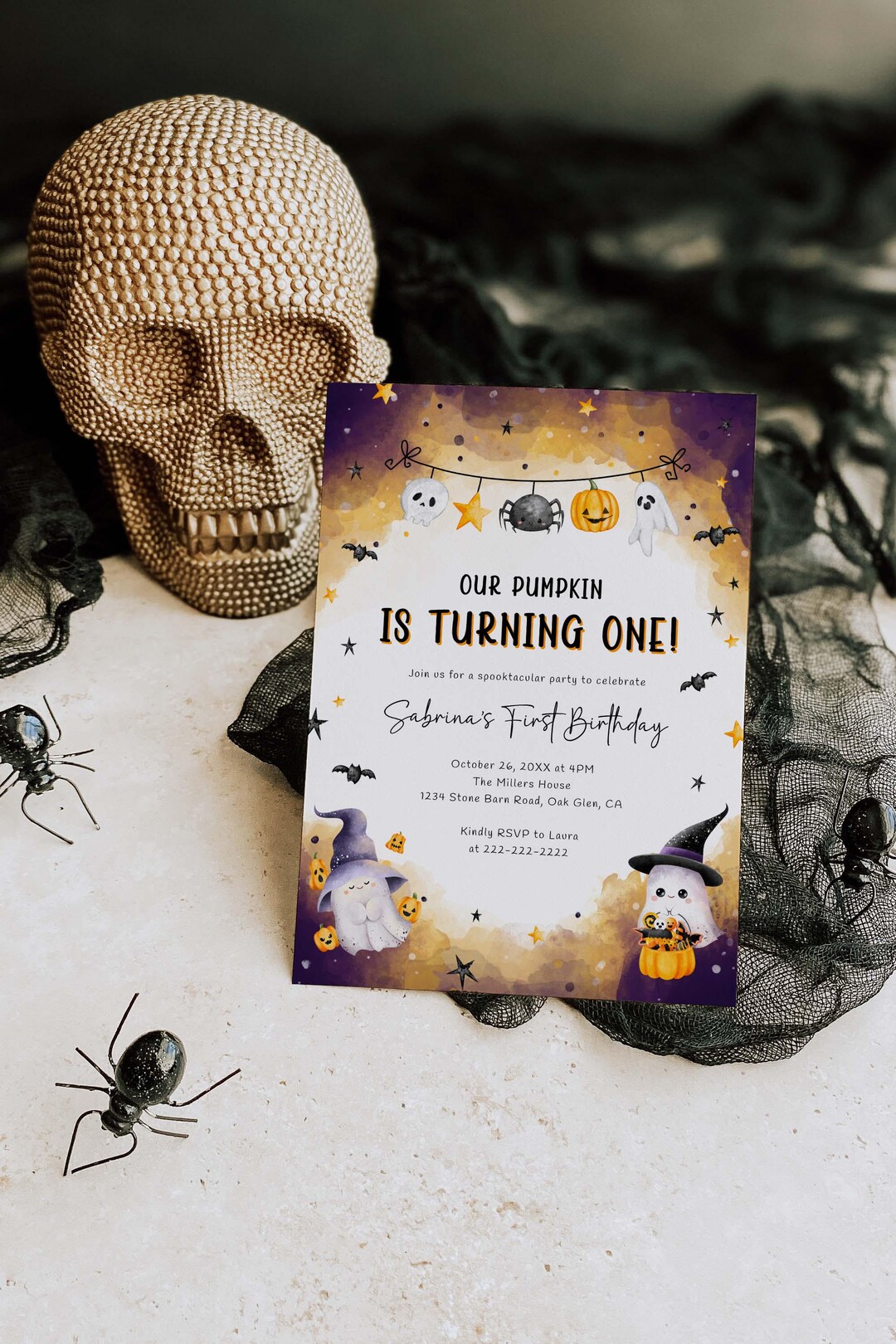 Spooky One Birthday Invitation Template Cute Ghost Birthday Invitation ...