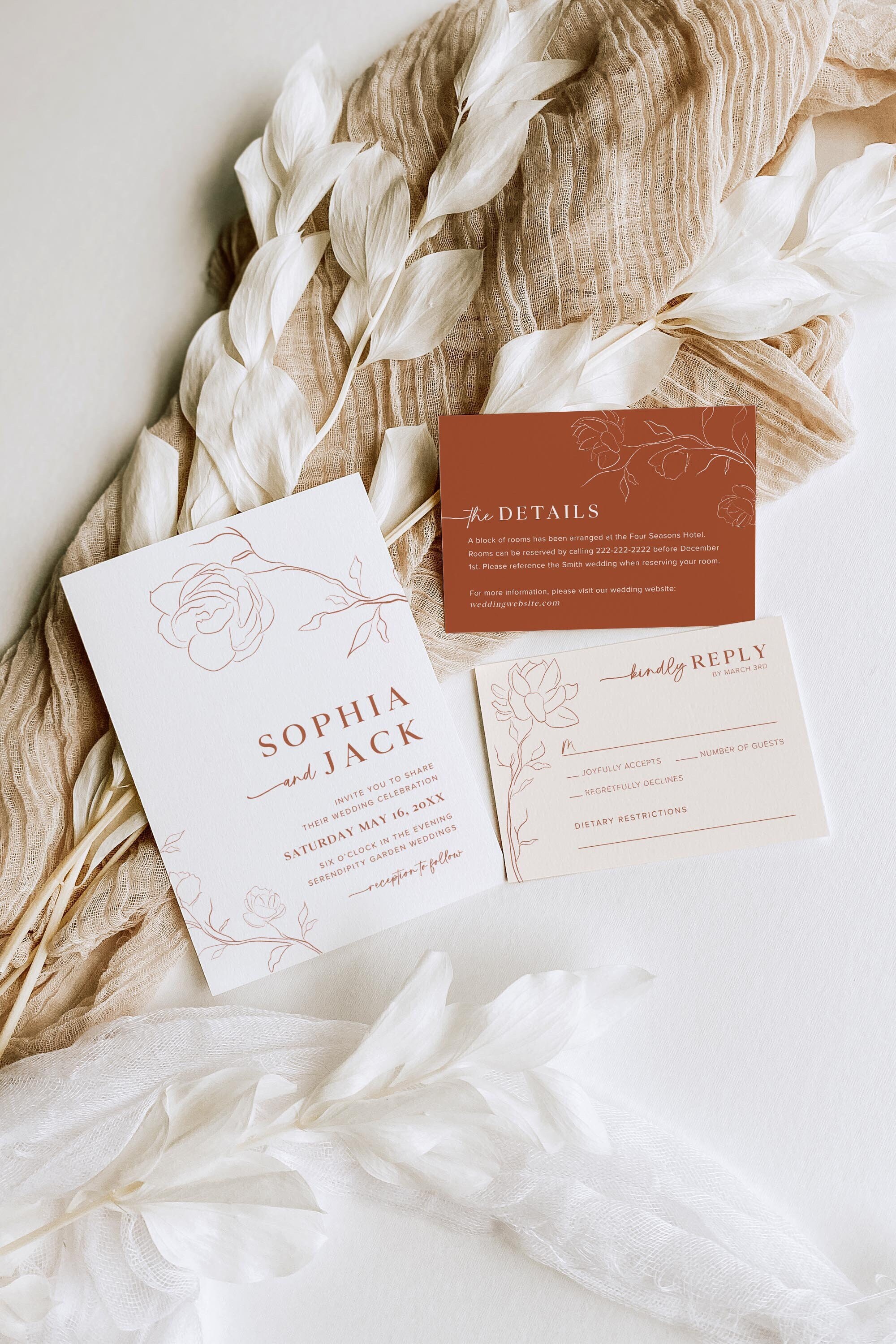 Minimalist Wedding Invitation, Terracotta Wedding Invitation Template ...