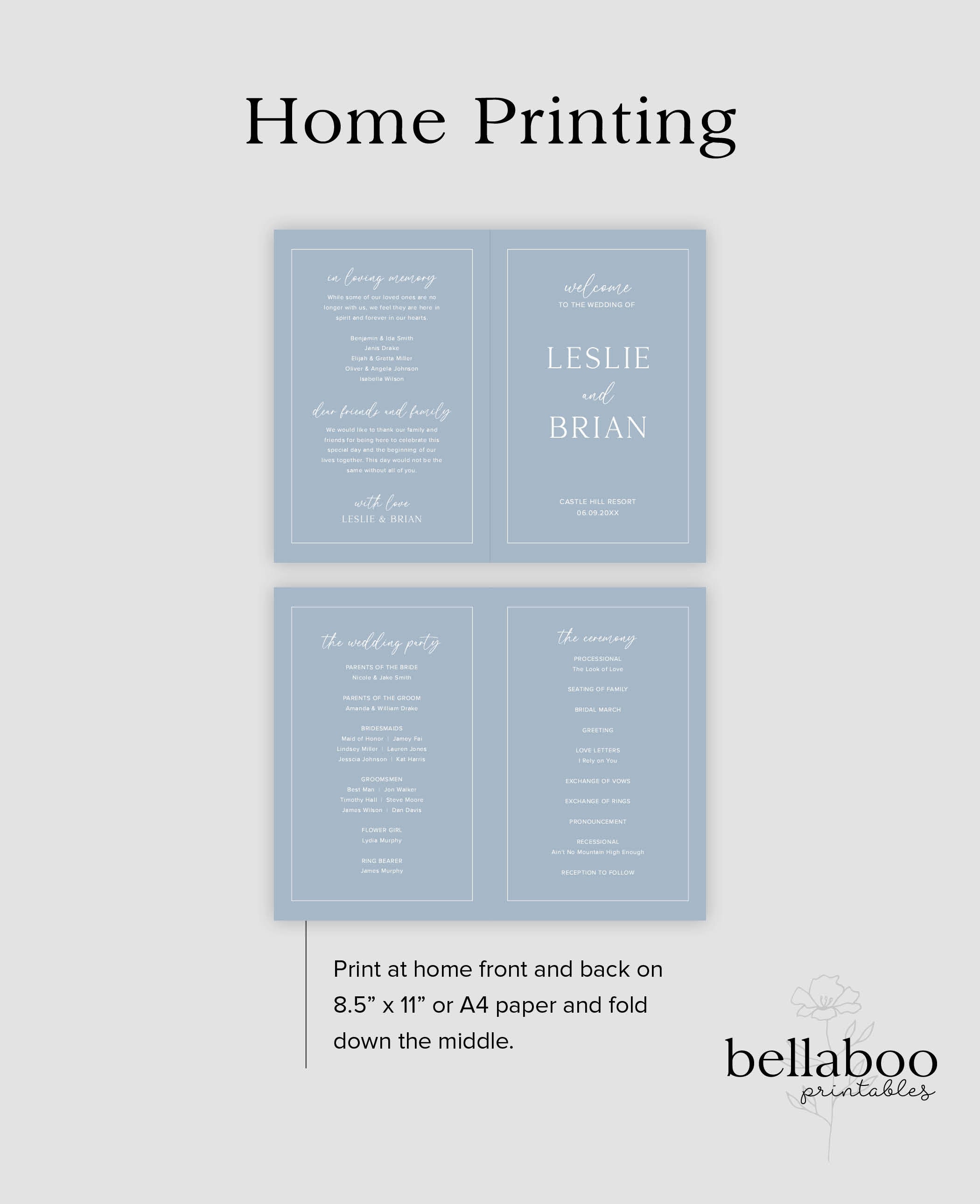 Dusty Blue Wedding Program Template, Modern Wedding, Ceremony Program ...