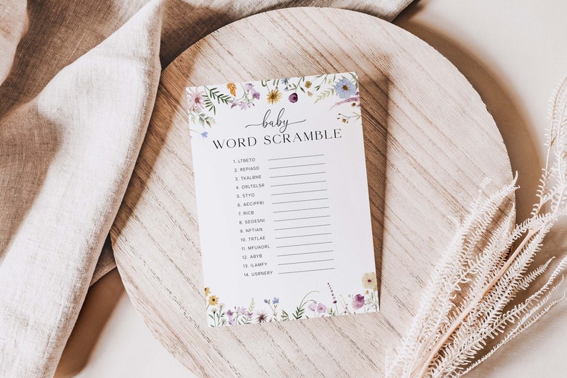 Word Scramble Baby Shower Game Template, Baby Word Scramble Game, Boho ...