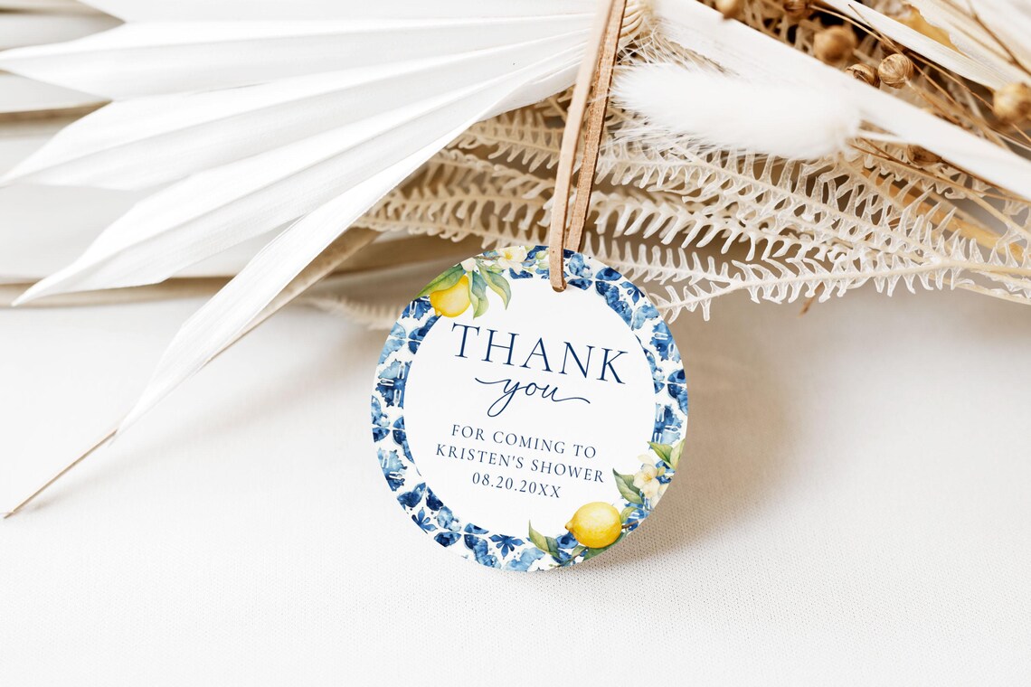 Lemon Baby Shower Favor Tag Template, Mediterranean Baby Shower Round ...