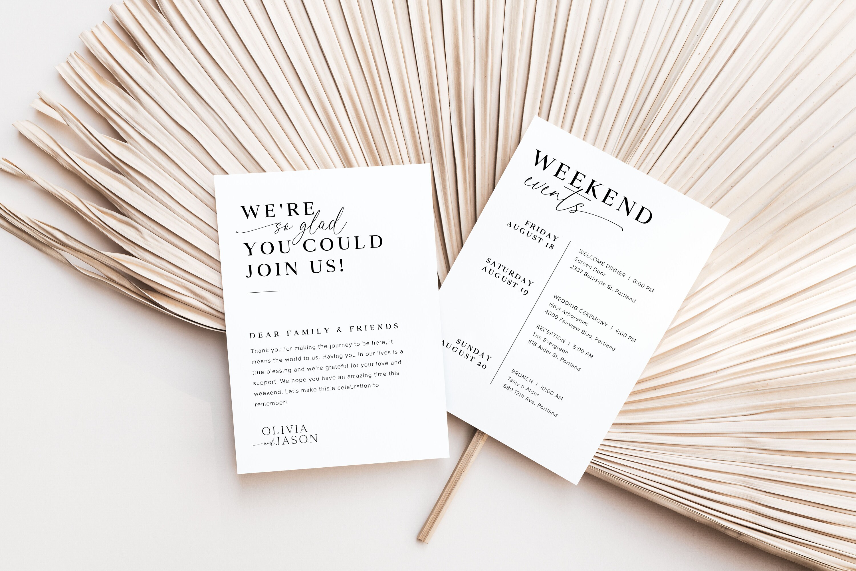 Minimalist Welcome Letter and Timeline Template, Printable Wedding ...