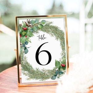Winter Table Numbers Sign Templates, Holiday Table Numbers, Christmas ...