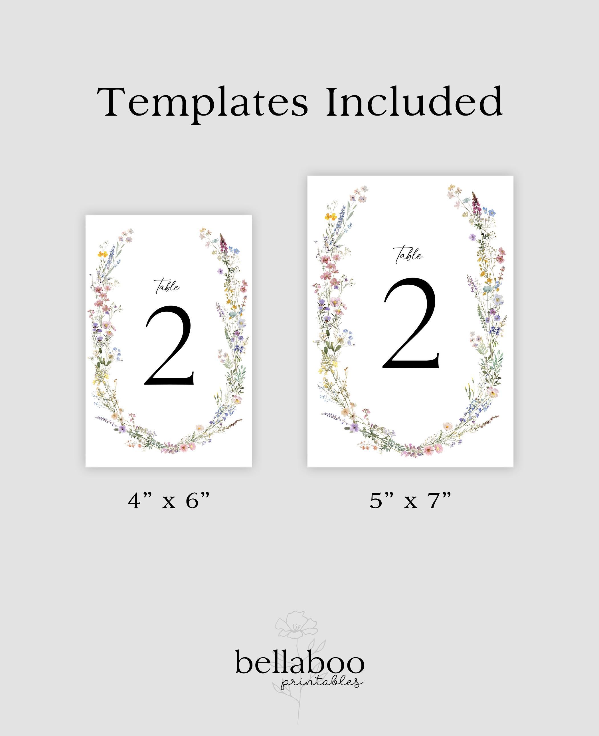 Boho Wedding Table Numbers Template, Wildflower Wedding Table Numbers ...