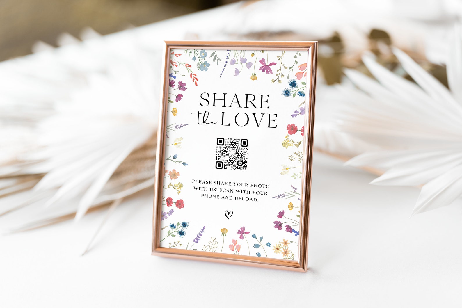 Share the Love QR Code Sign Template, Wildflower Wedding Reception ...