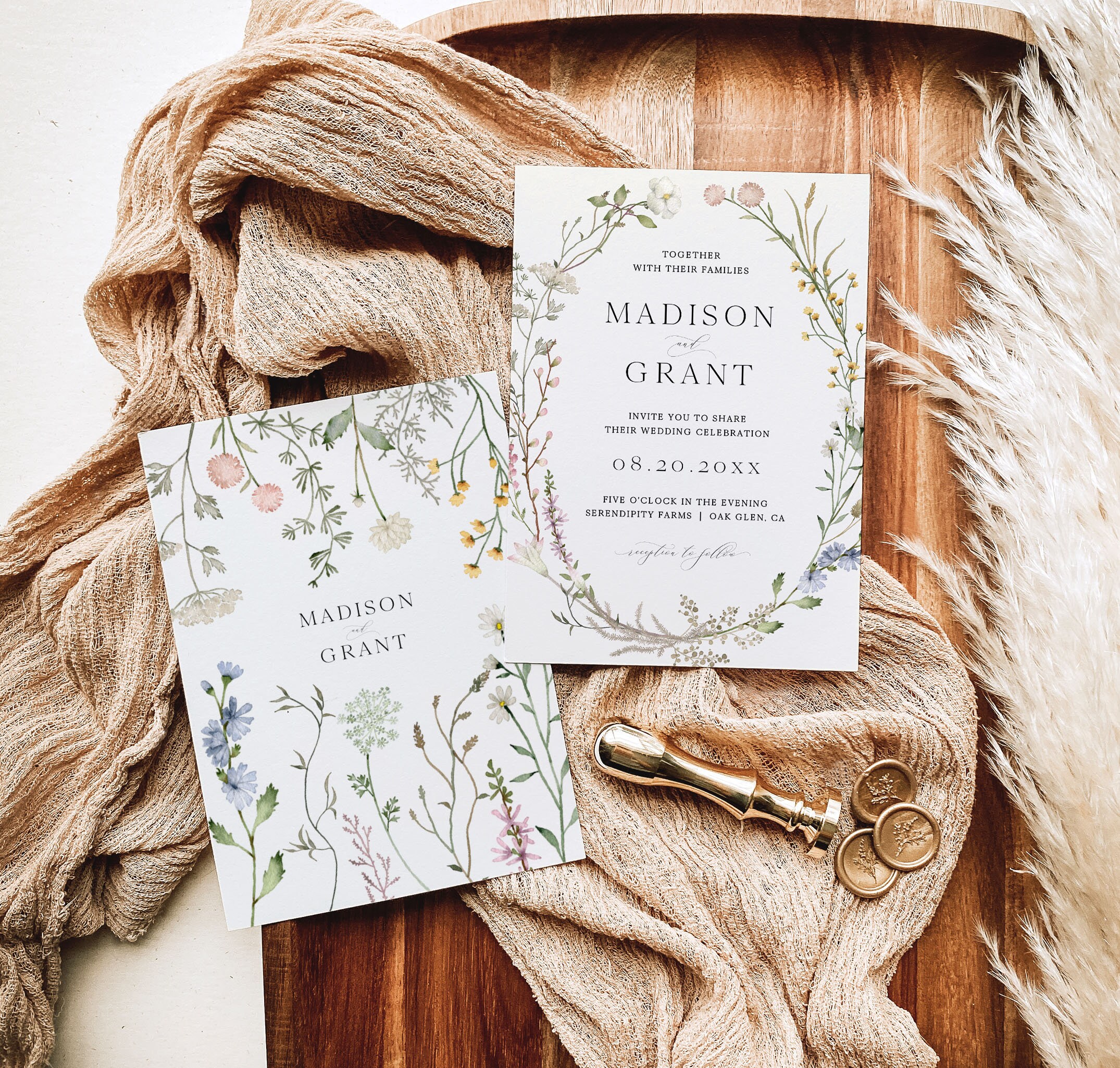 Wildflower Wedding Invitation Template Boho Wedding - Etsy