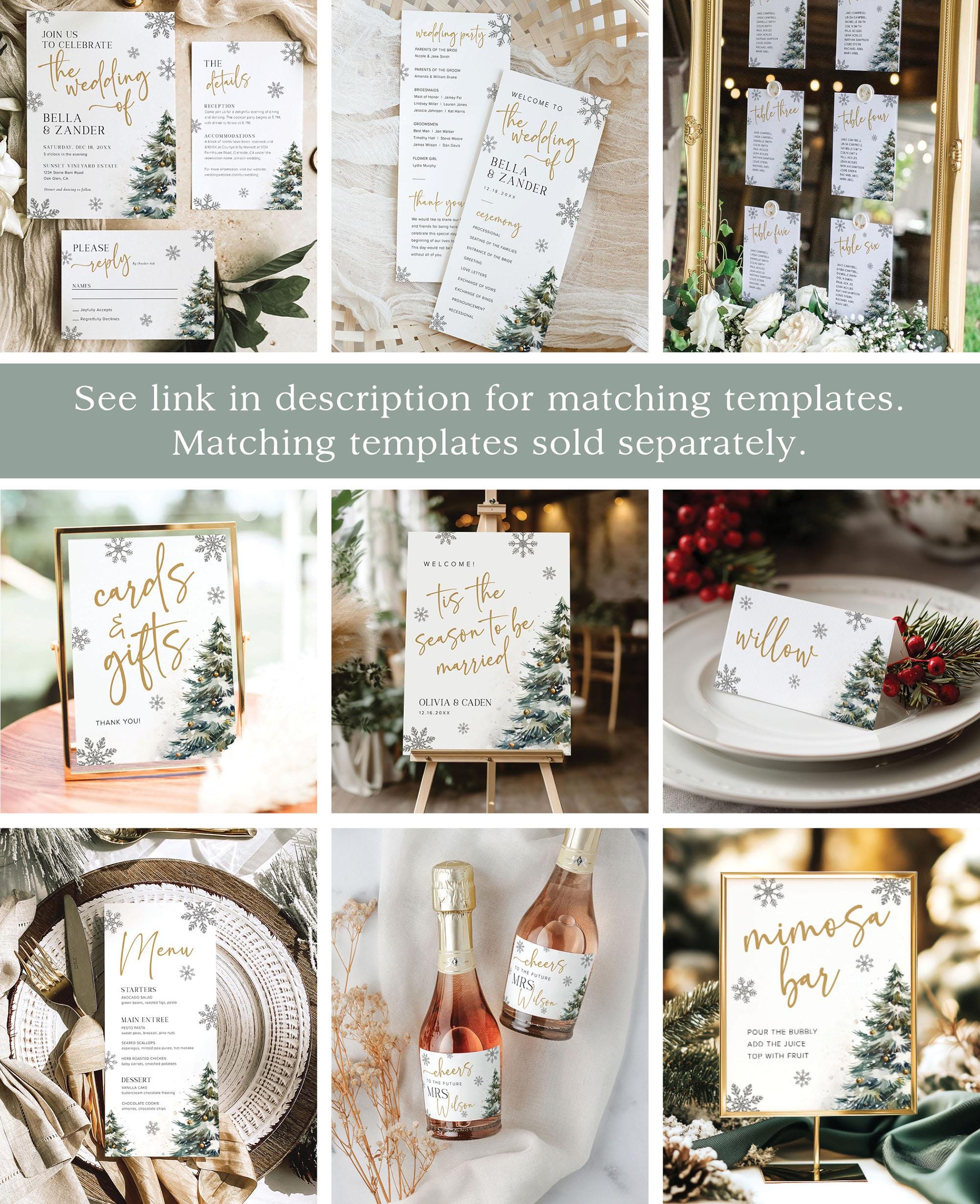 Winter Place Cards Template, Winter Wedding Place Cards, Christmas ...