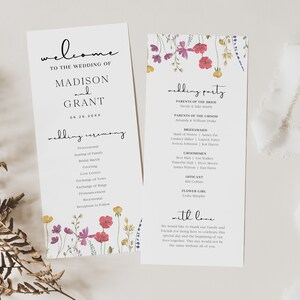 Floral Ceremony Program Template, Boho Wedding Program Card, Wildflower Order of Service, DIY ...