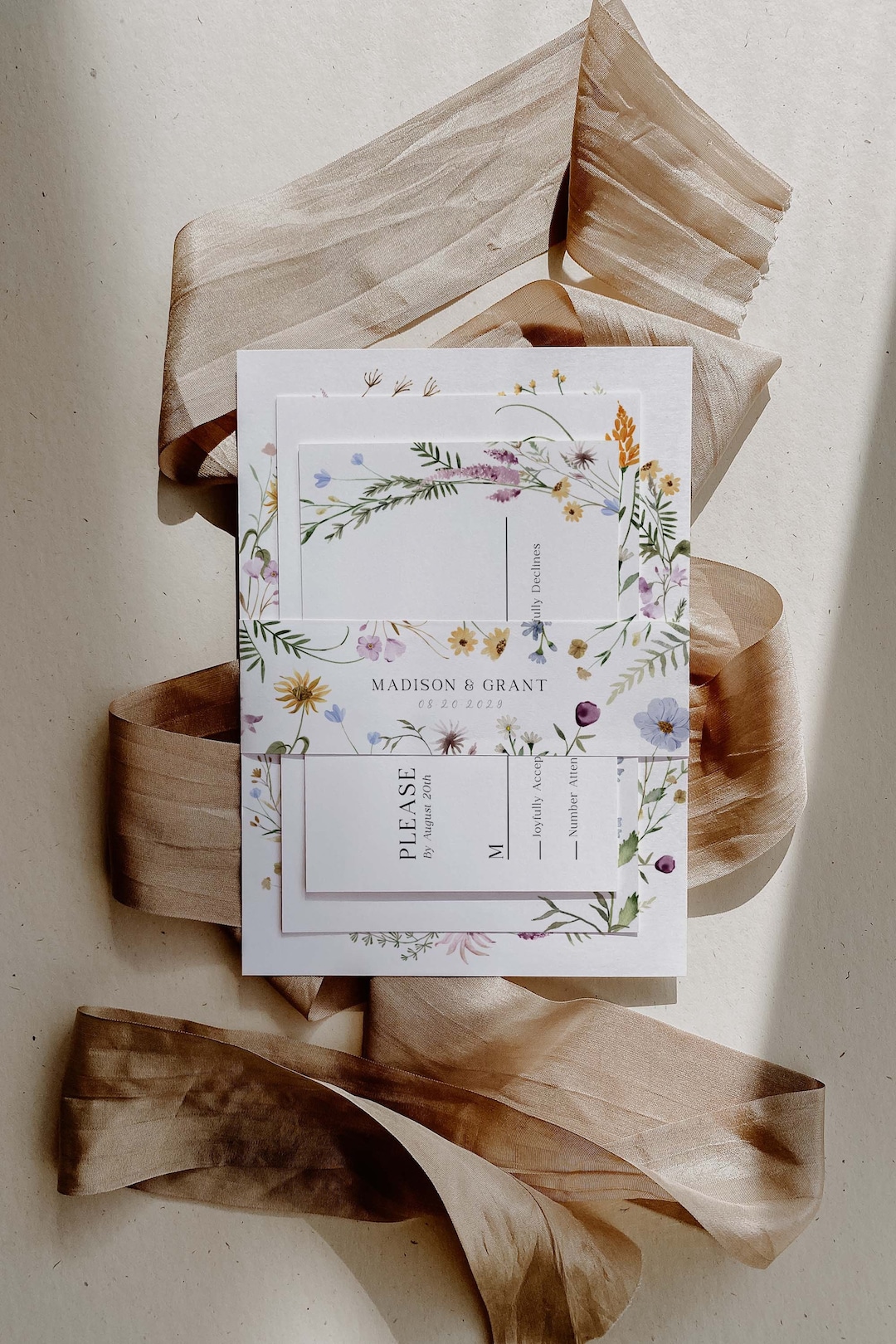 Wildflower Wedding Invitation Belly Band Template, Floral Wedding ...