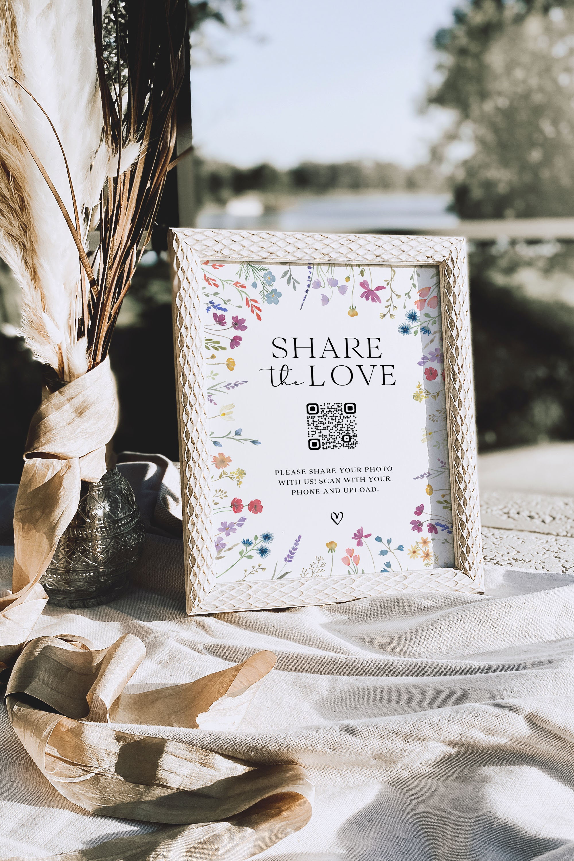 Share the Love QR Code Sign Template, Wildflower Wedding Reception ...