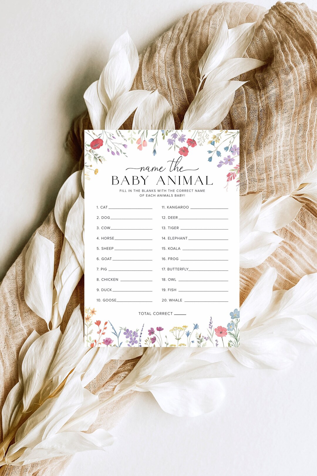 Name the Baby Animal Baby Shower Game Template, Baby Animal Names Game ...